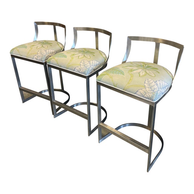 Set of 3 Ballard Designs Chrome Counter High Stools, Early 21st Century ...