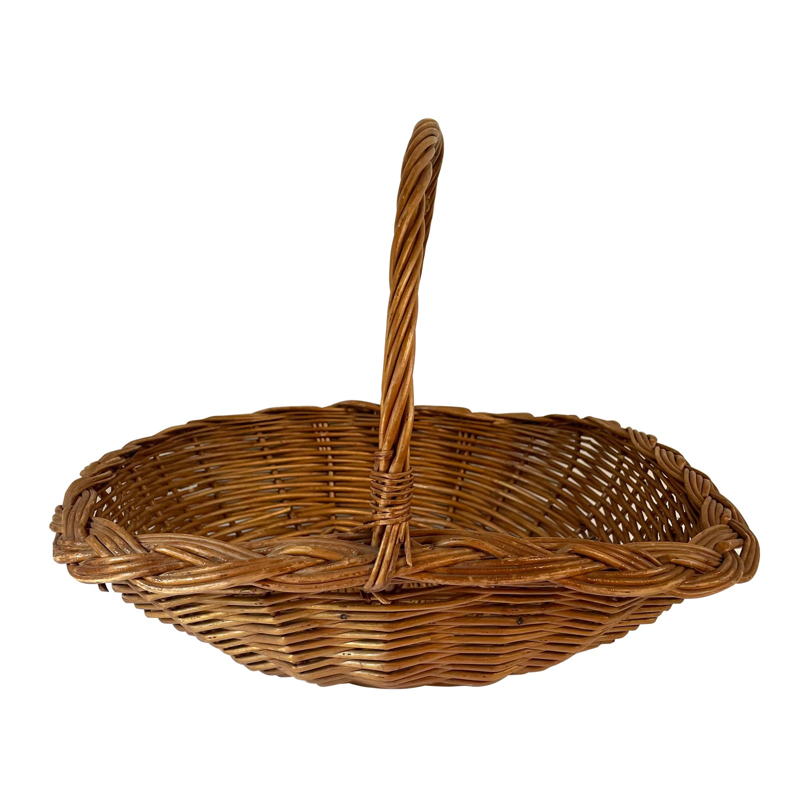 Vintage Woven Basket With Fixed Handle | Chairish