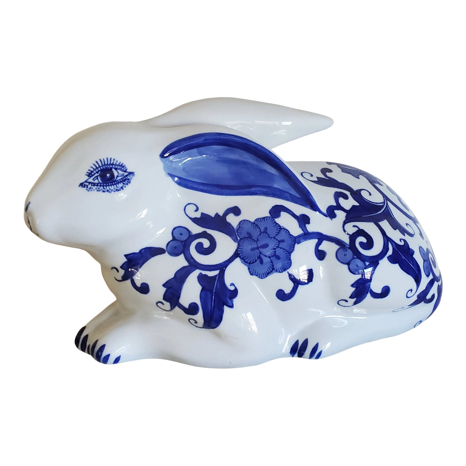Vintage Blue & White Porcelain Rabbit Figurine | Chairish