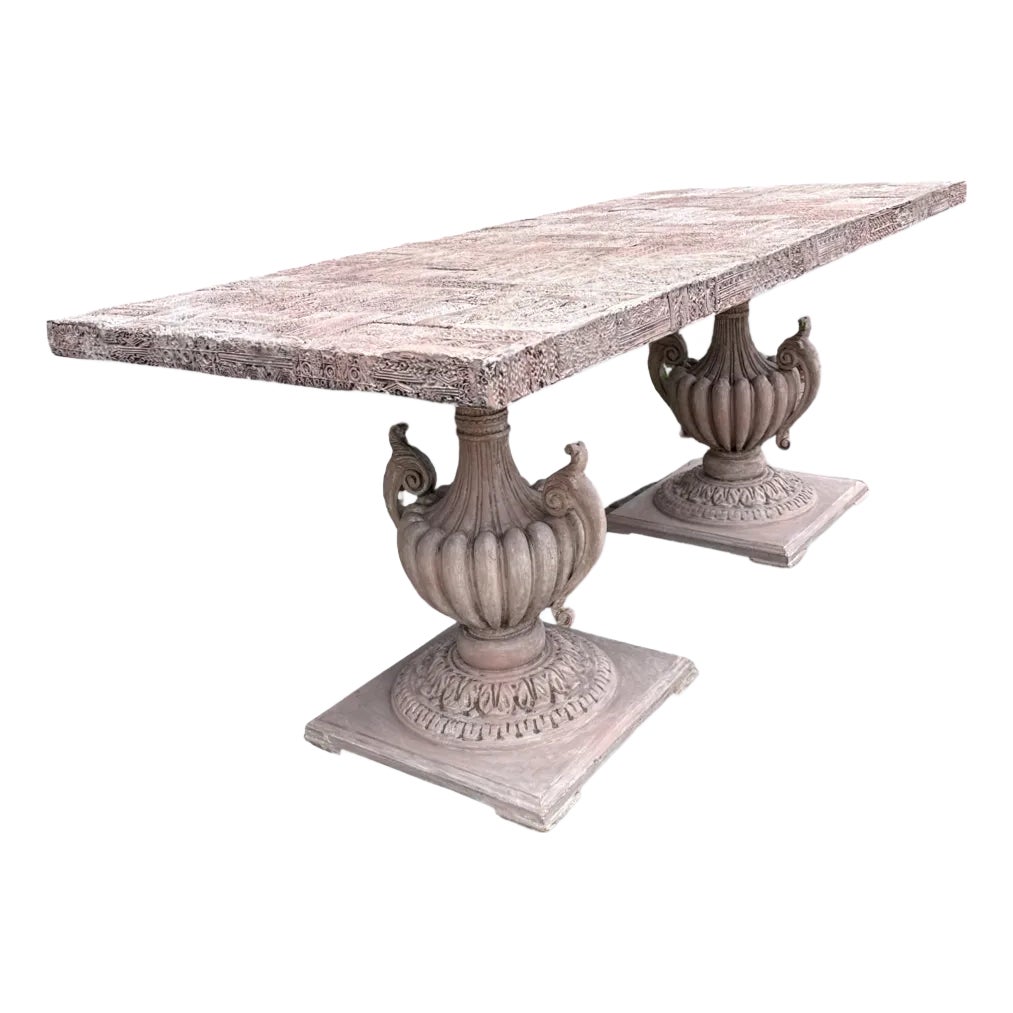 Antique Italian Dinning Table Base With a Pair of Carved Wood Urns ...