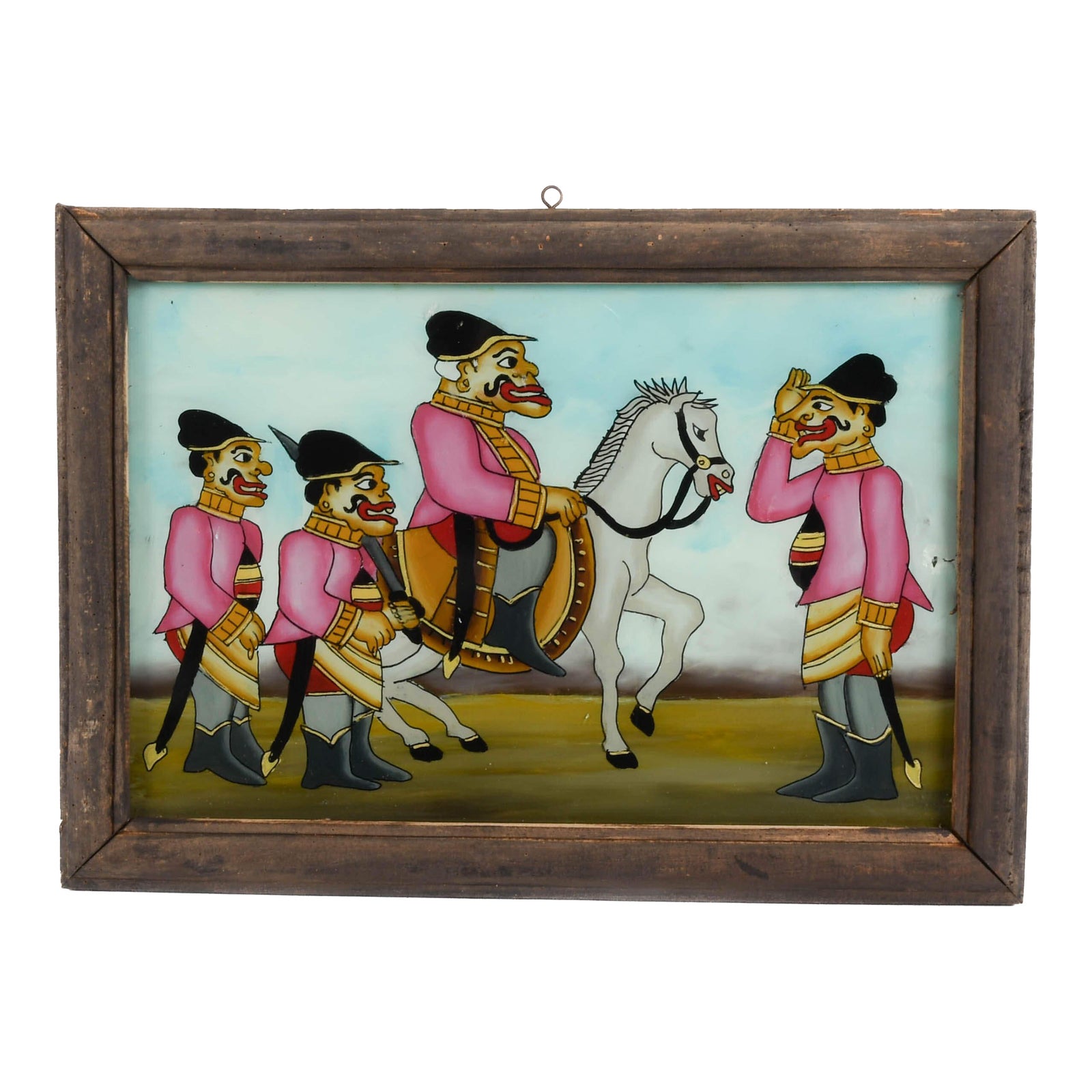 Framed Punakawan Reverse Painting Glass Pink Uniform Military Salute ...