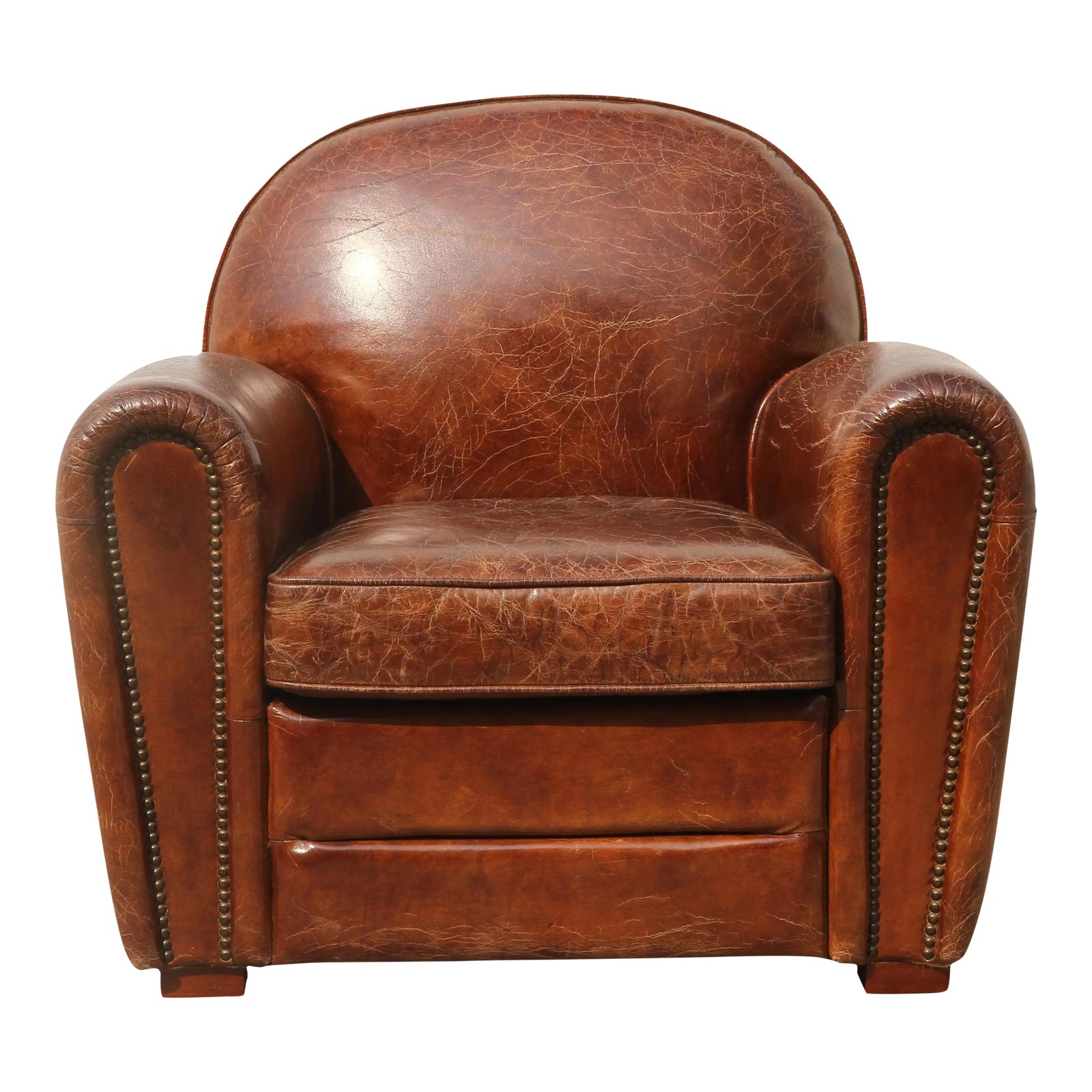 Pasargad Brown Leather Paris Club Chair | Chairish