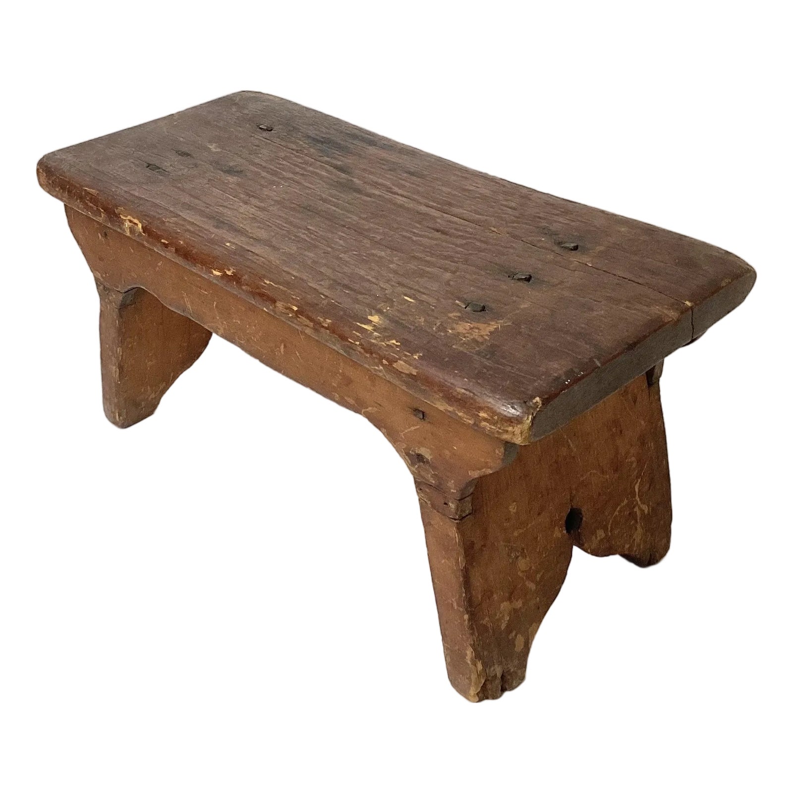 Early 1800’s Antique Primitive Wood Footstool Bench in Great Old Paint ...