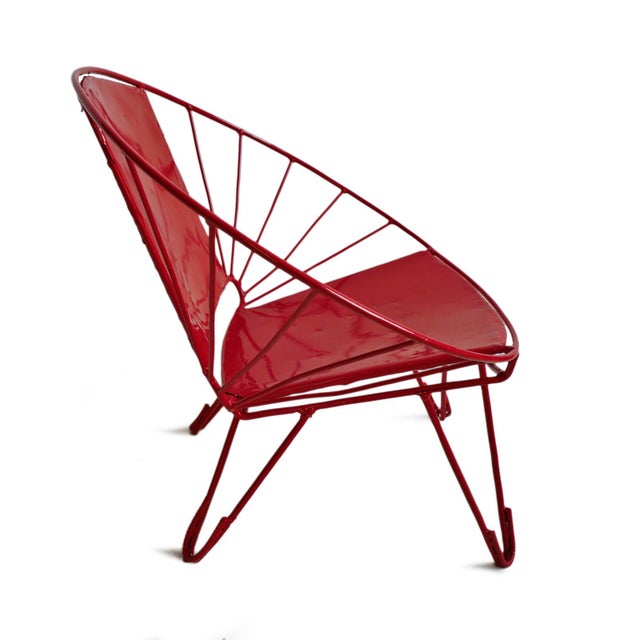 Retro Cherry Red Iron Garden Chair | Chairish