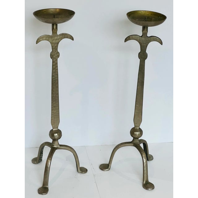 Vintage Hammered Steel Pricket Candlesticks a Pair | Chairish