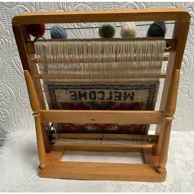 Vintage 1950s Turkish Miniature Oriental Rug Weaving Loom Welcome ...