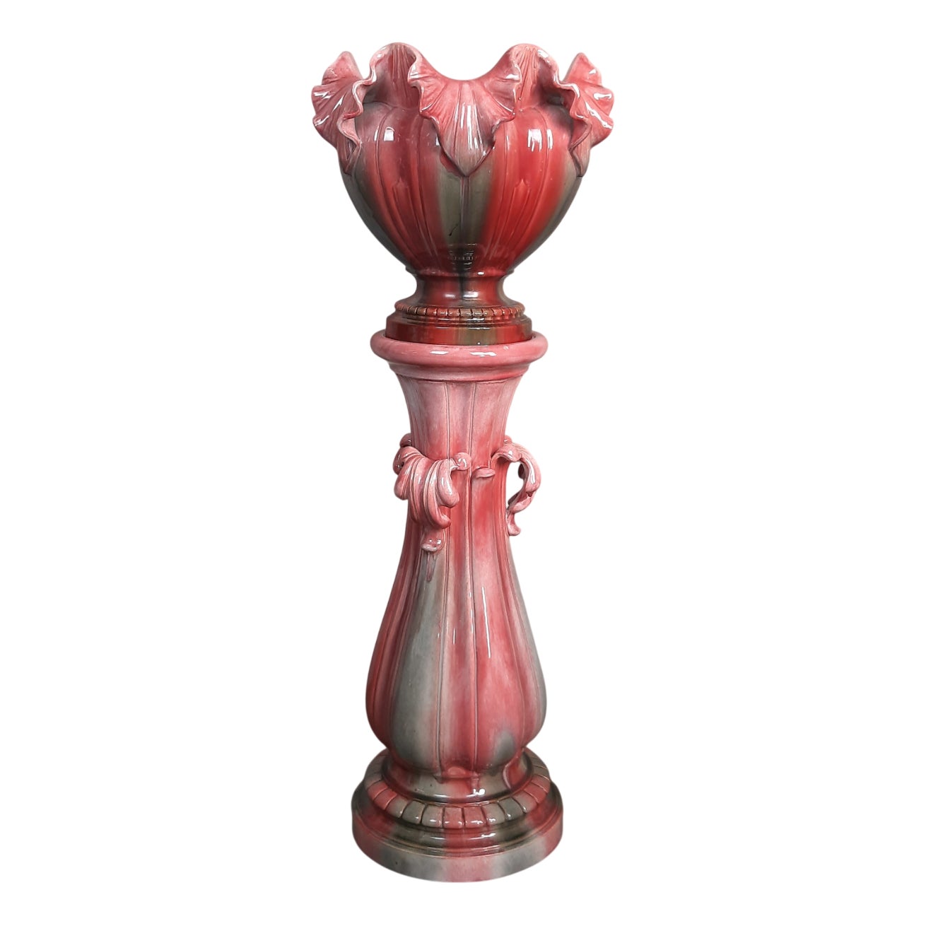 Antique Art Nouveau Column with Majolica Dolphin Massier Vase from ...