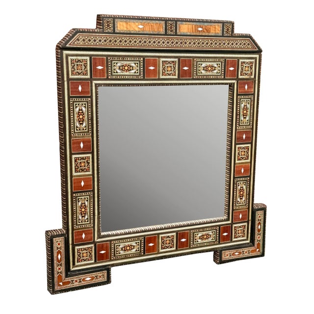 Vintage Mosaic Wood Inlaid Mirror | Chairish