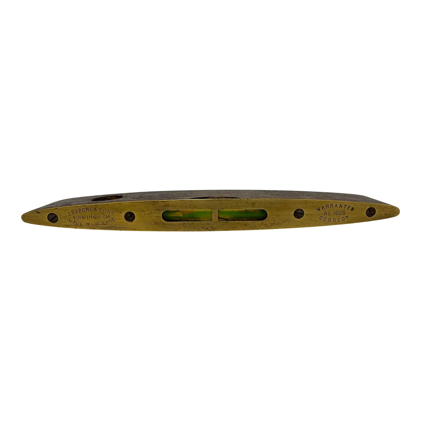 Vintage 8” Brass and Wood J Rabone & Sons Boat/Torpedo Shaped Spirit ...