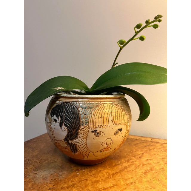 1970s Willam C. Alexander Pottery Bowl With Images of Children | Chairish