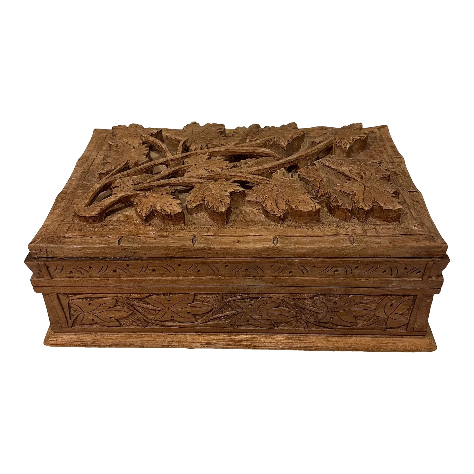 Vintage Hand Carved Walnut Box | Chairish