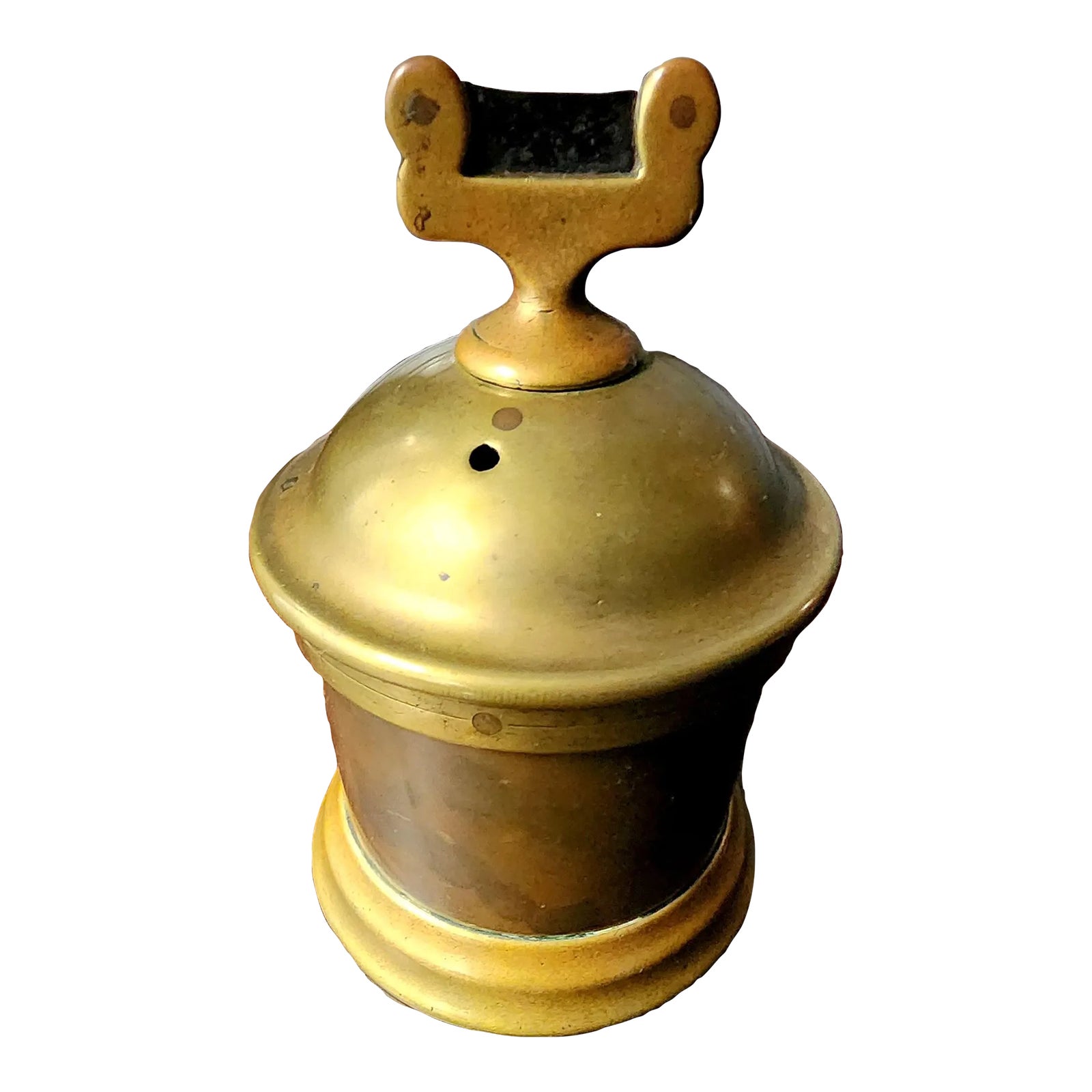 Antique Mid-19th Century English Solid Brass Circular String Box | Chairish
