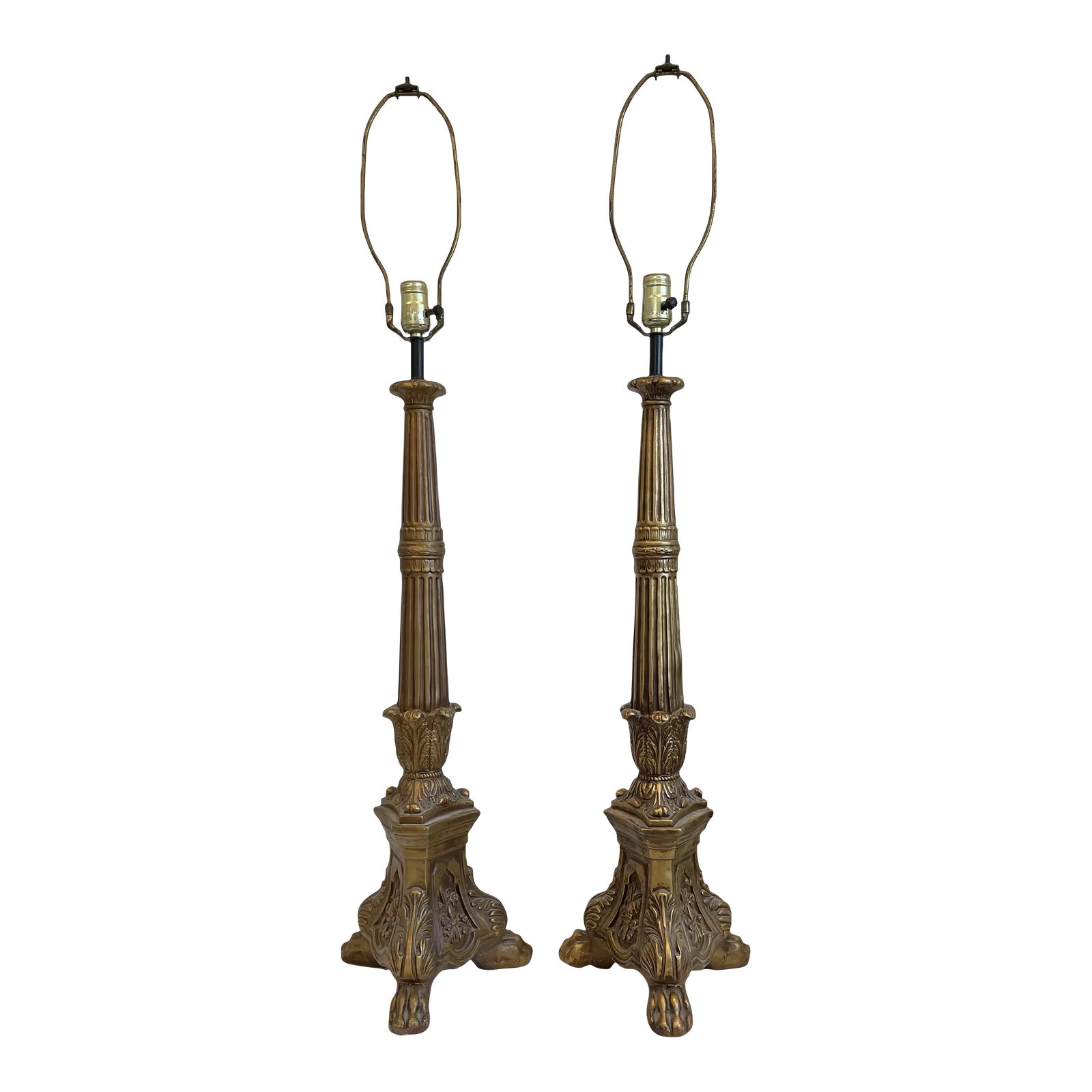 Mid Century Plaster Baroque Banquet Stick Lamps | Chairish