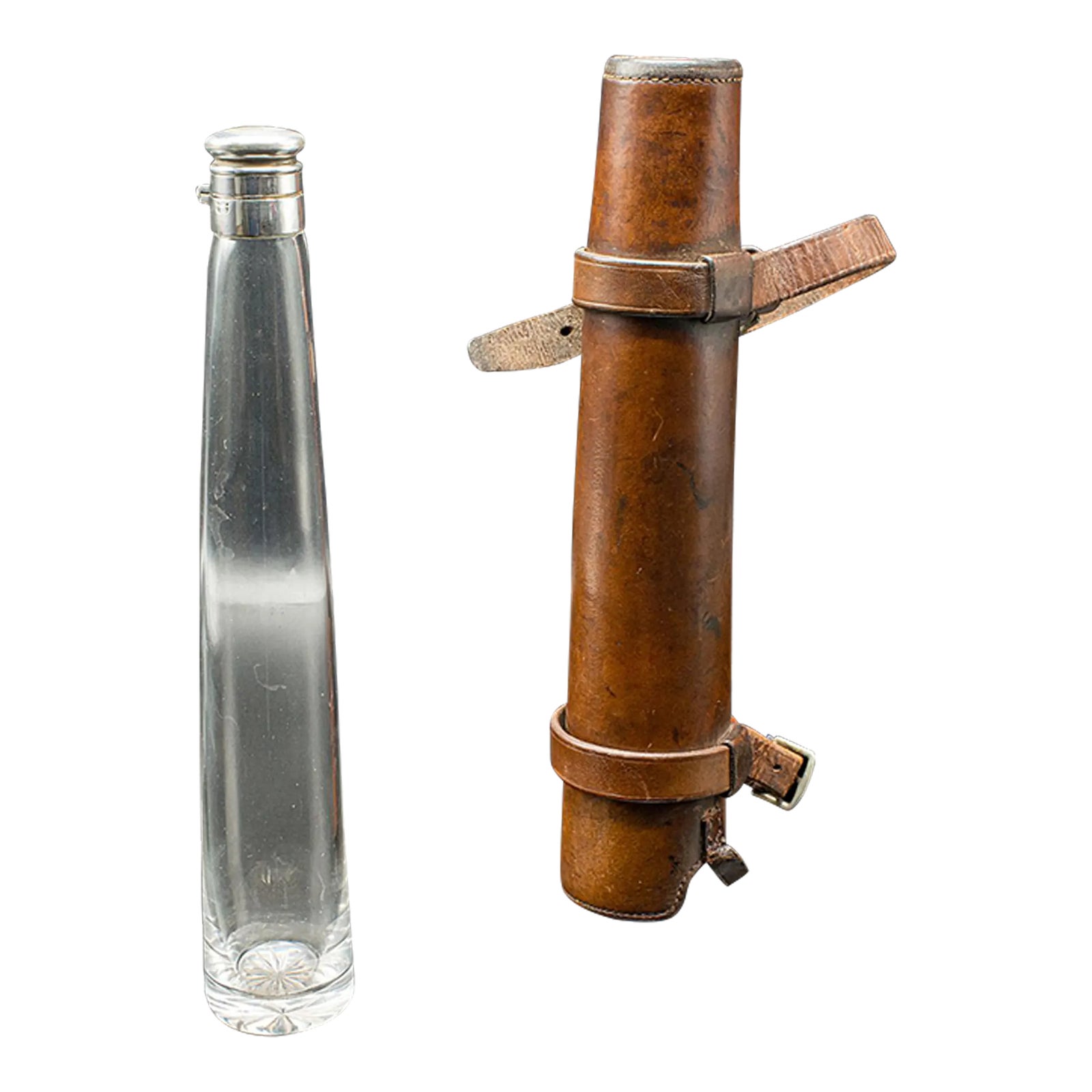 Antique Explorer's Saddle Flask, English, Glass Bottle, Leather Case ...