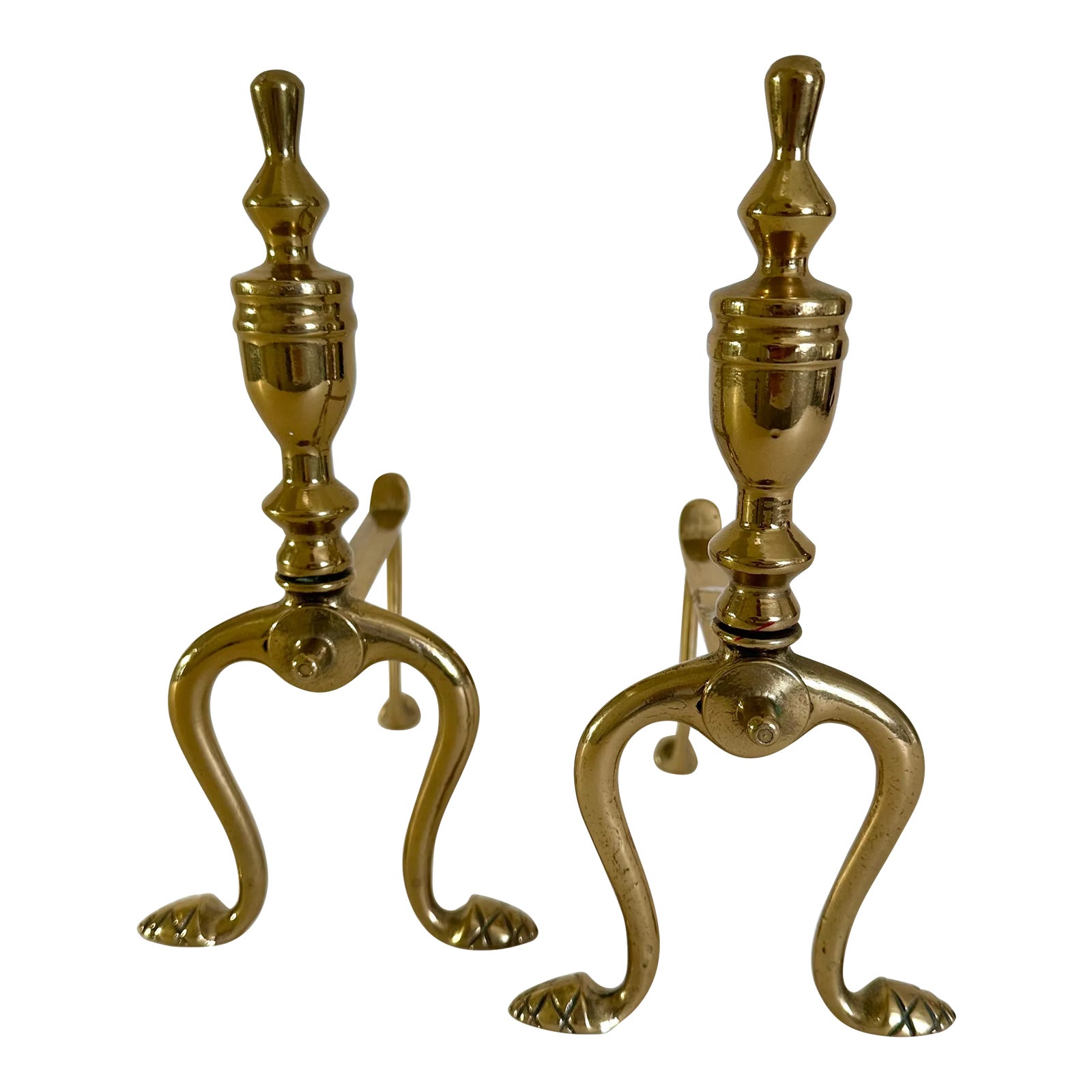 Pair of Late 19th Century Victorian Brass Fire Dogs | Chairish