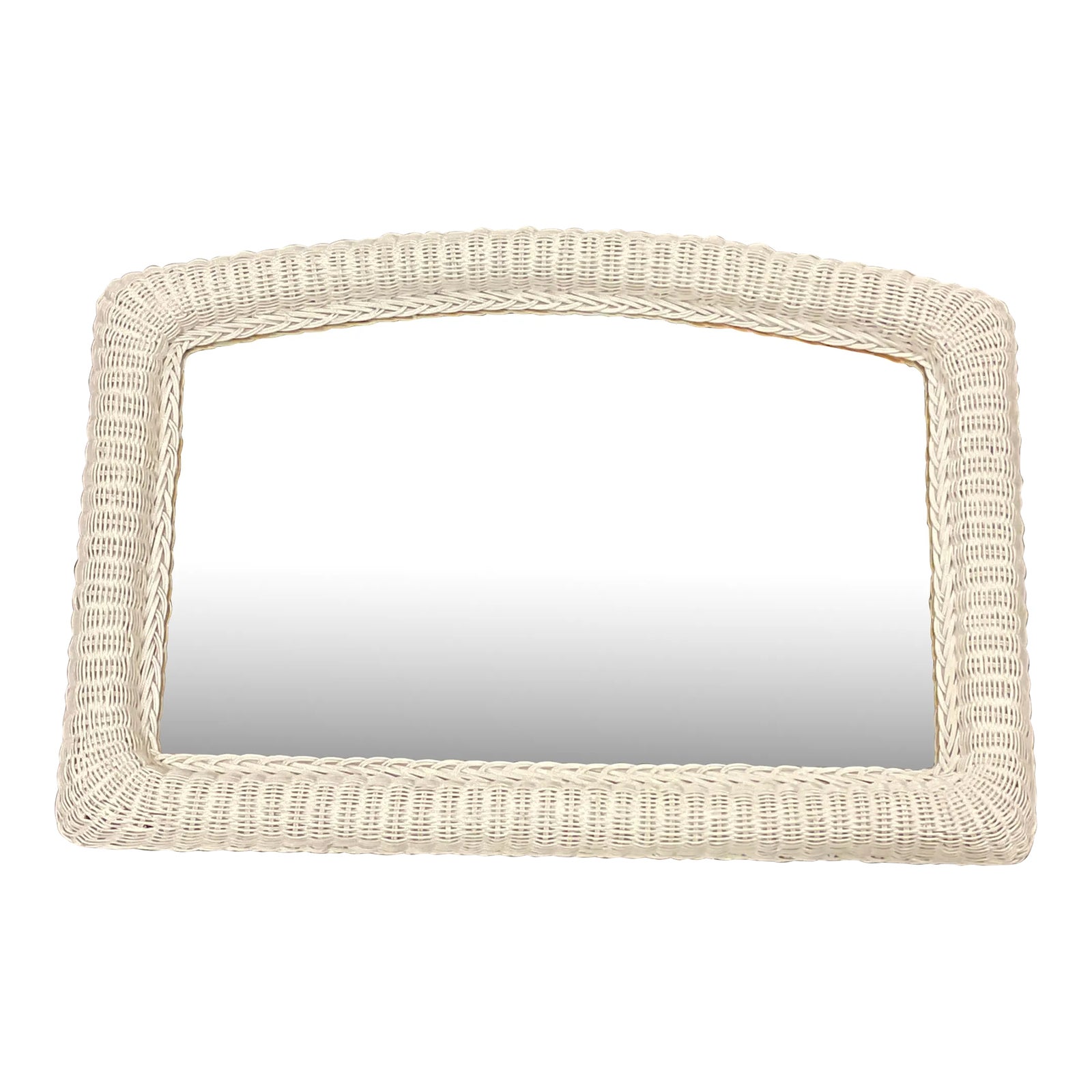 Vintage Coastal Chic White Wicker Wall Mirror With Arched Top Design ...