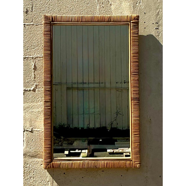 Vintage Coastal Wrapped Rattan Mirror | Chairish
