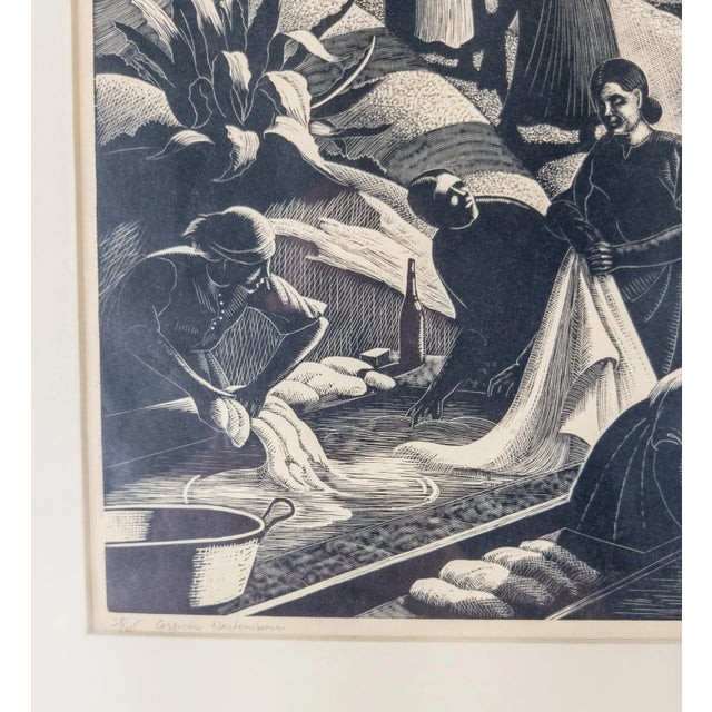 20th Century American Woodblock Print "Corsican Washerwomen" by Clare ...