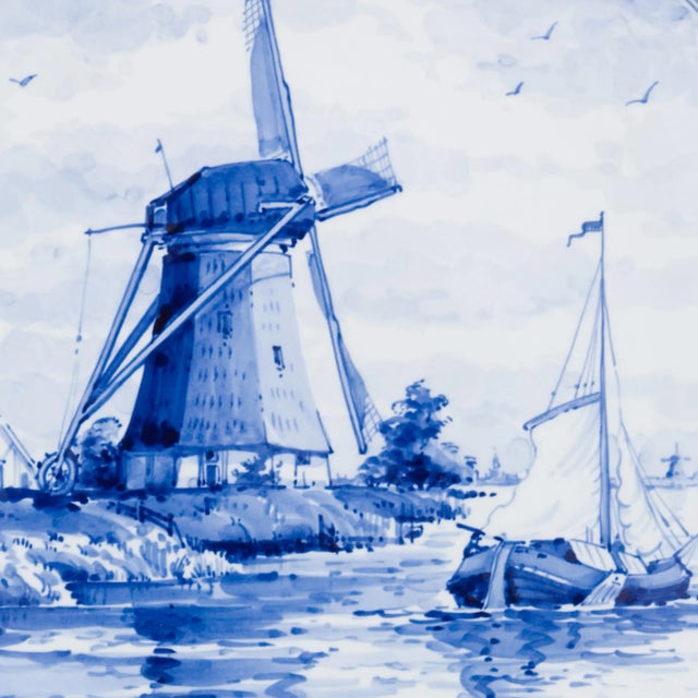Royal Delft Original Blue Plate, Hand Painted with Windmill & Ship in ...