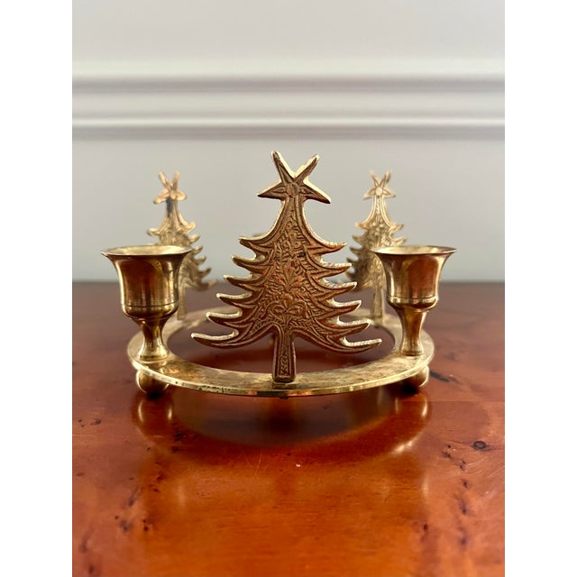 1960s Solid Brass Christmas Tree Candle Holder | Chairish