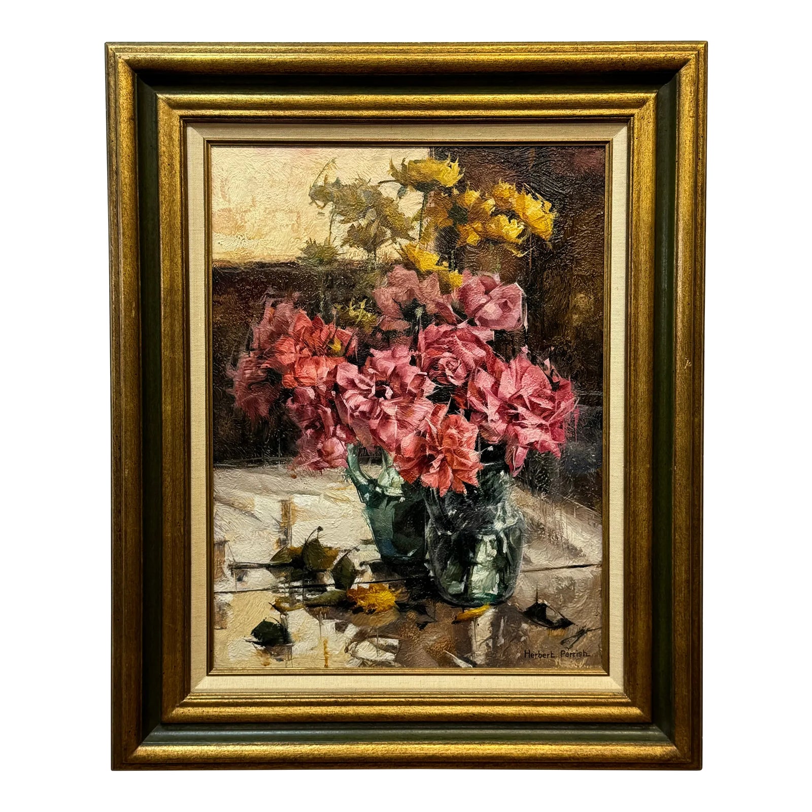 Herbert Parrish :Roses & Mirror" Floral Still Life | Chairish