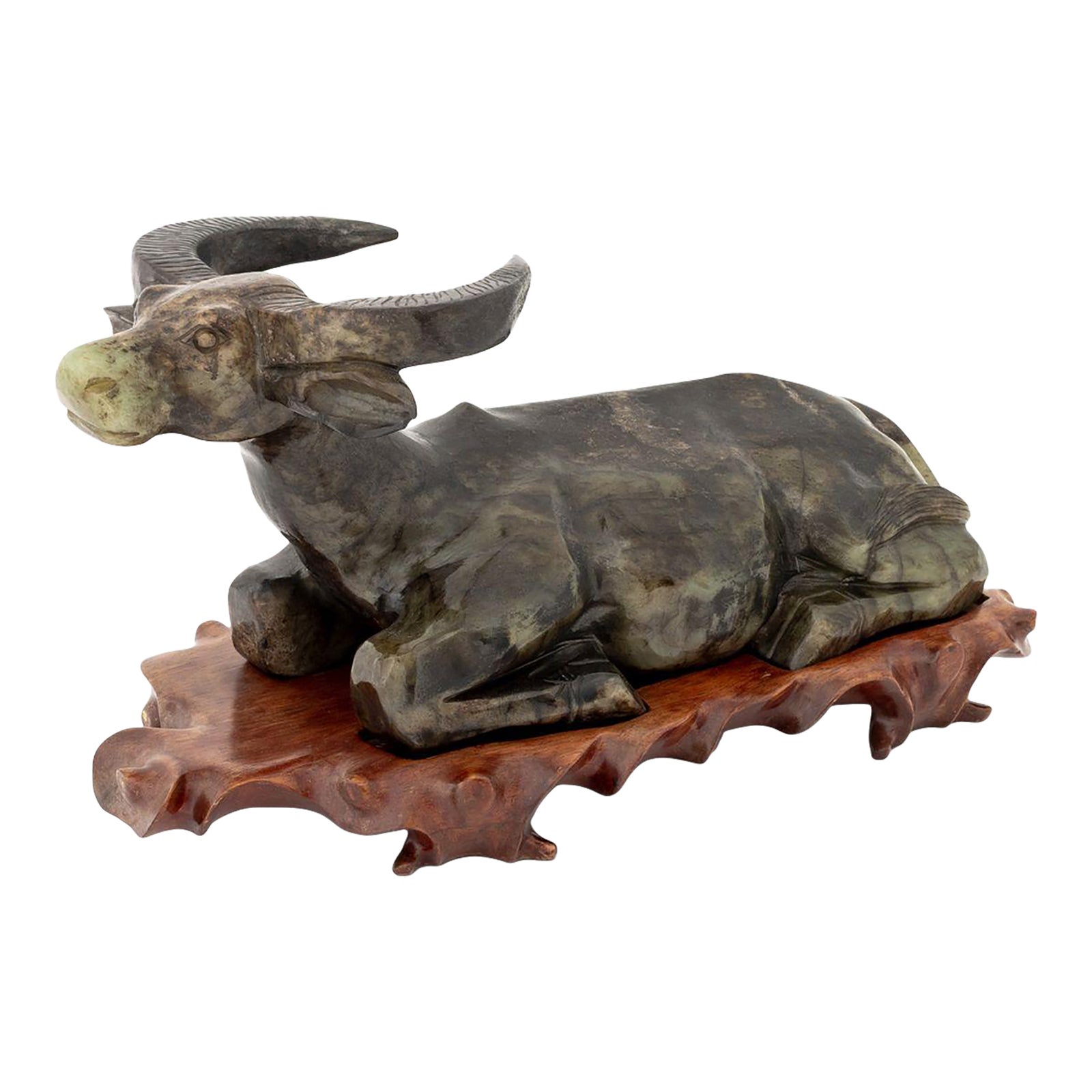 Chinese Recumbent Water Buffalo Stone Sculpture | Chairish