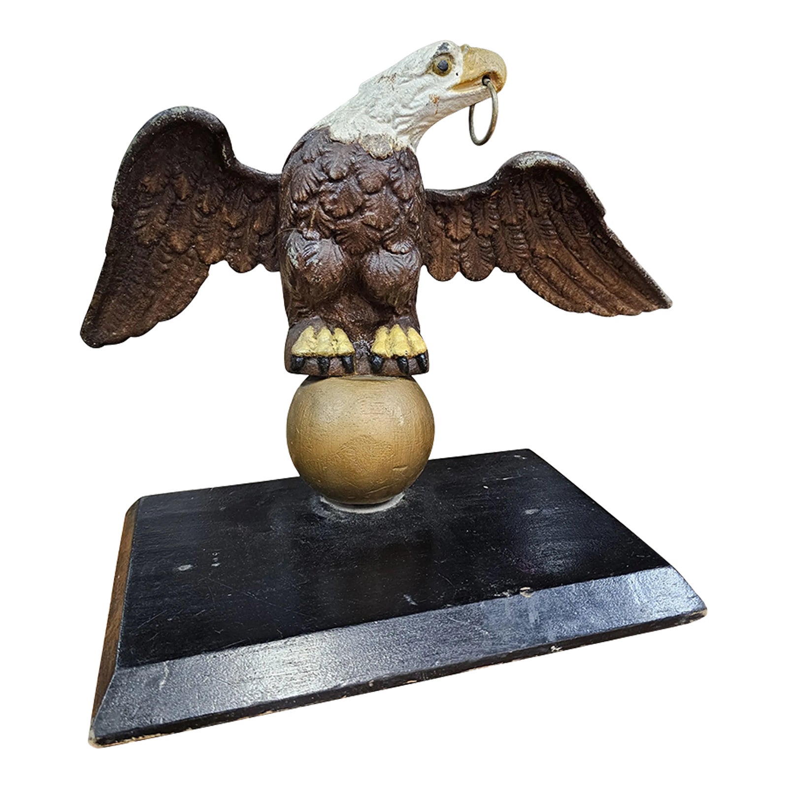Cast Iron Eagle Flag Pole Topper Sculpture Mounted on a Wood Base ...