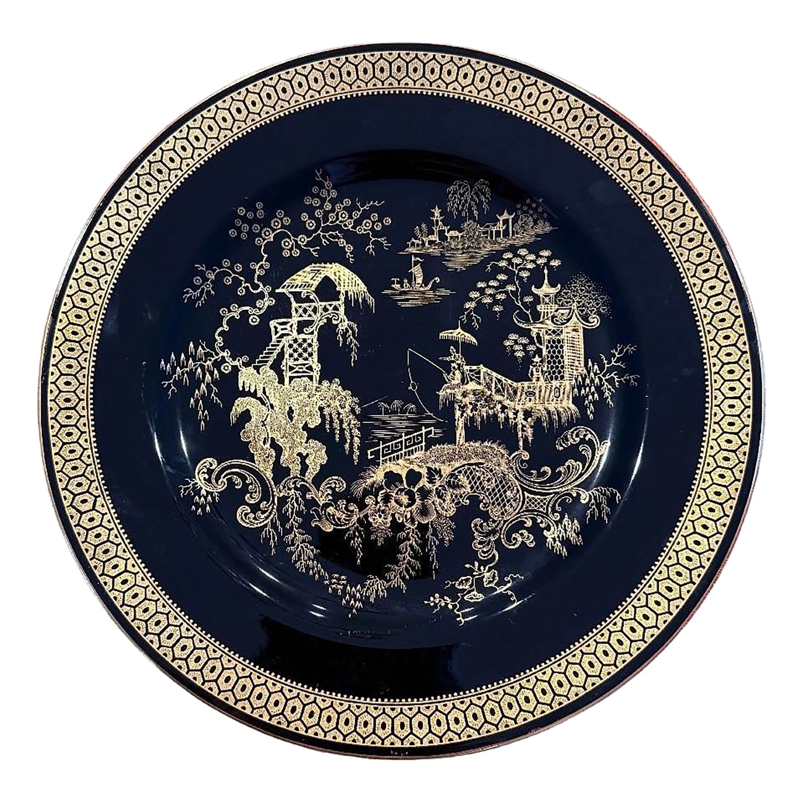 1950s Rare Spode Imperial Garden Black and Gold Willow Plate | Chairish