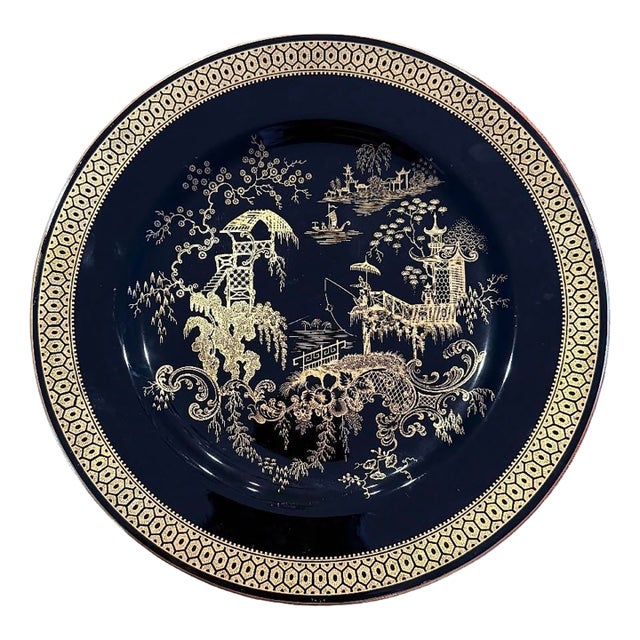 1950s Rare Spode Imperial Garden Black and Gold Willow Plate | Chairish
