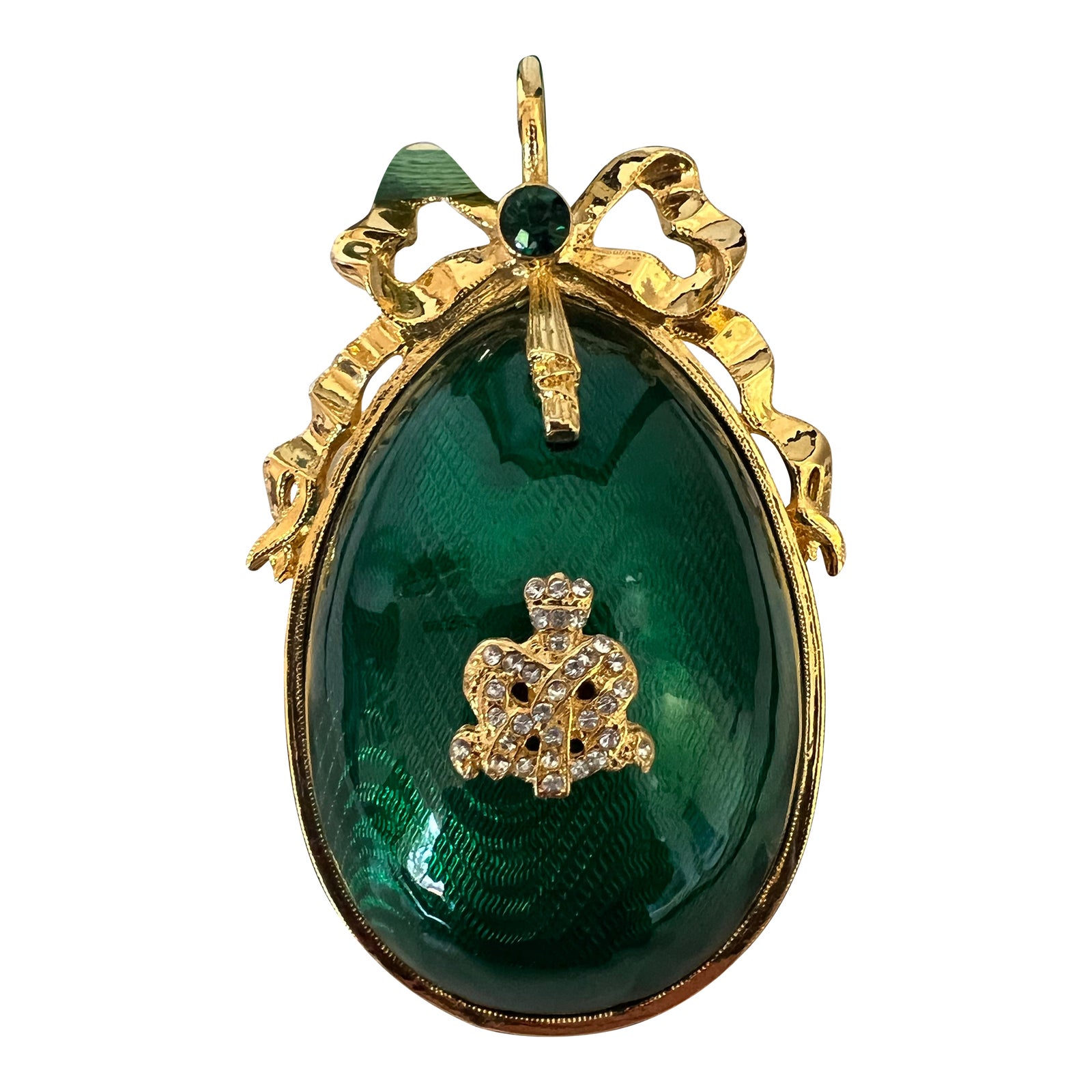 Faberge Vintage Guilloche Emerald Green Enamel Egg Ornament, Made in ...