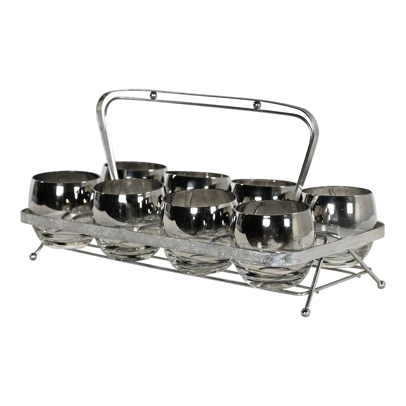Vintage MCM Silver Fade Roly Poly Cocktail Glasses Set of 8 With Chrome ...
