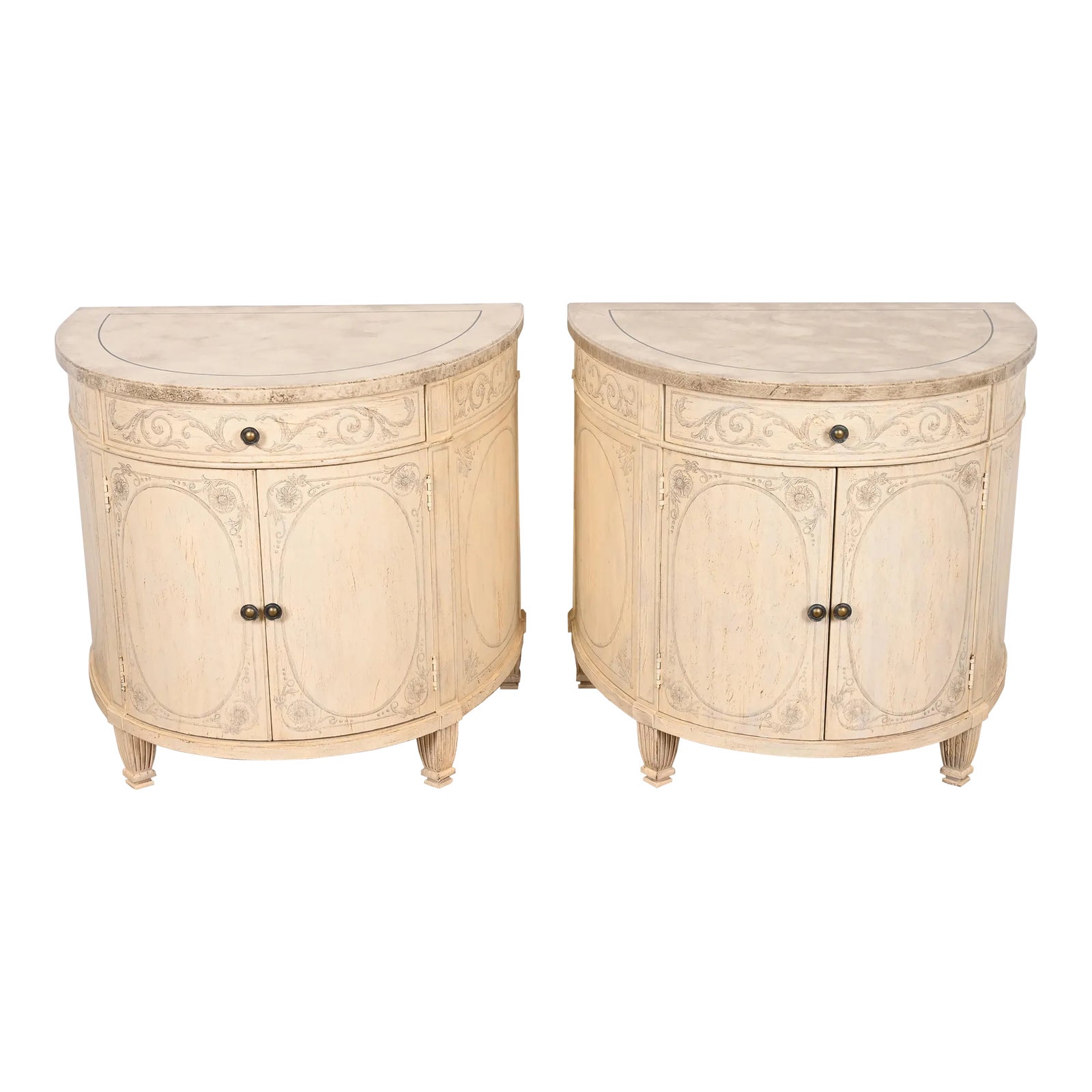 Drexel Heritage Italian Neoclassical Demilune Cabinets, Pair | Chairish