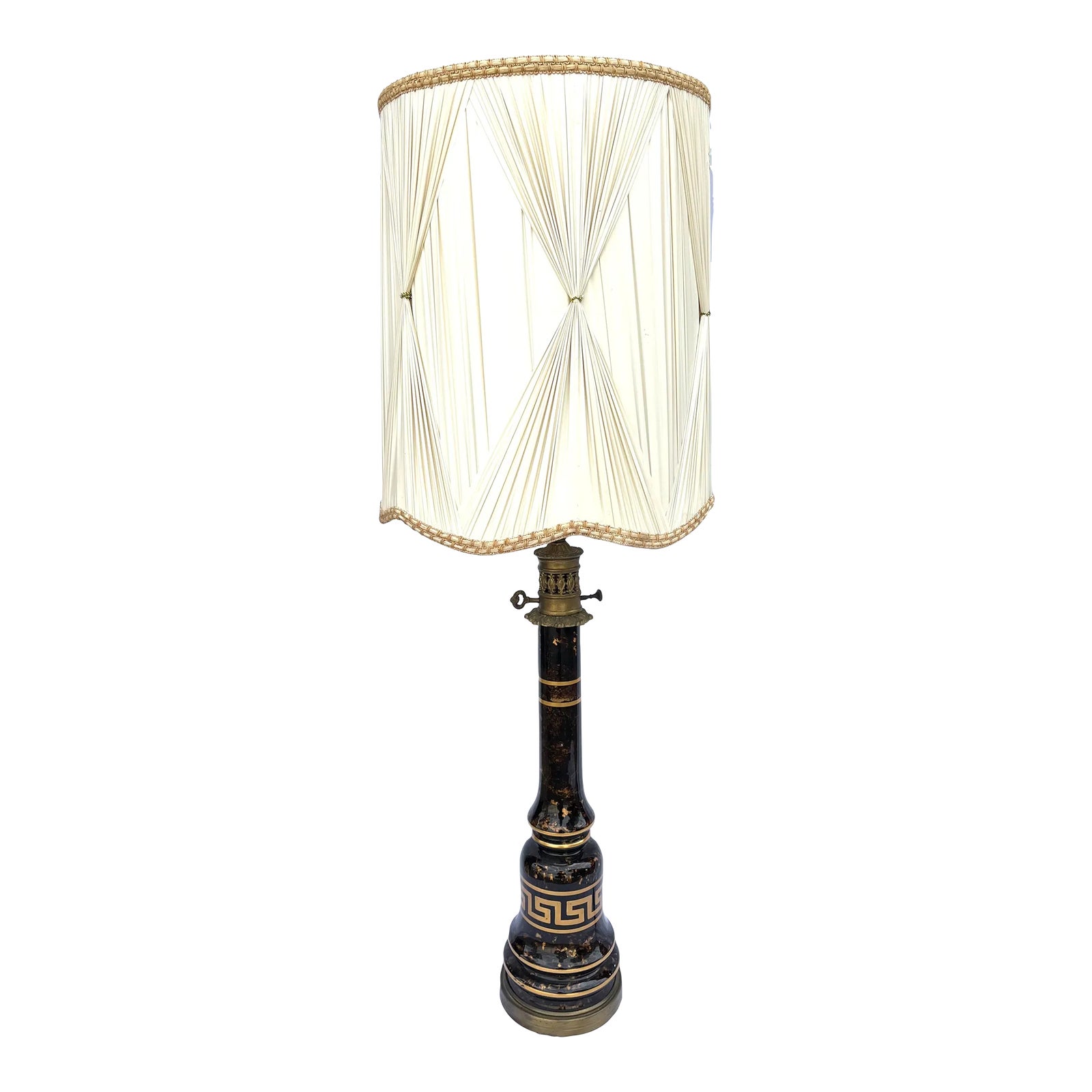 Vintage 1960’s Neoclassical Greek Key Lamp With Shade | Chairish