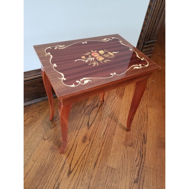 Vintage Italian Music Box Inlaid Table With Storage | Chairish