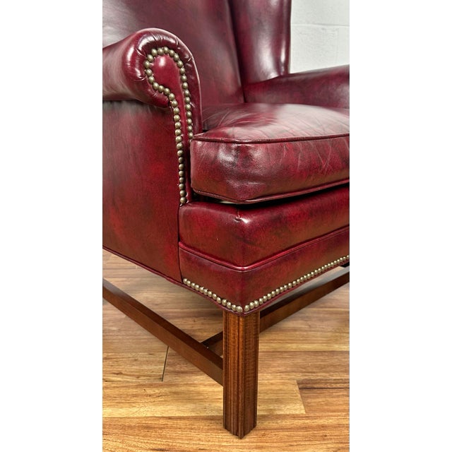 Late 20th Century Bracewell Burgundy Leather Nailhead Wingback Library ...