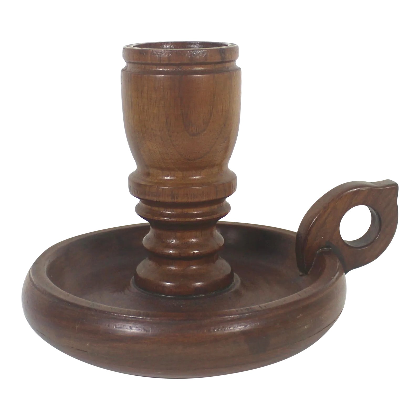 70’s Large Hand Turned Wood Candle Holder | Chairish