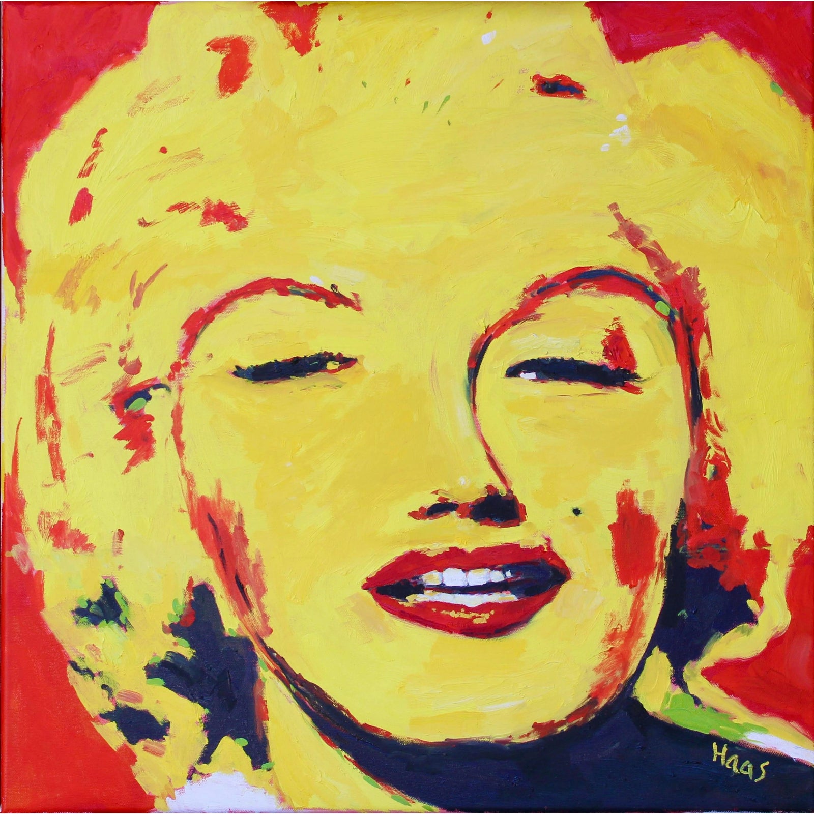 Original Pop Art Yellow and Red Portrait Oil Painting | Chairish