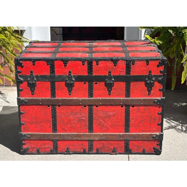 Antique Red C. A. Taylor Chicago Steamer Trunk | Chairish