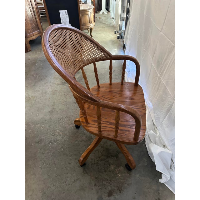 Mid 20th Century Mid Century Modern Cane-Back Oak Wood Swivel Desk ...
