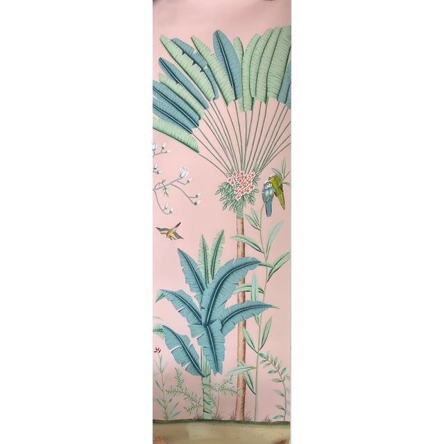 Chinoiserie Hand Painted Wallpapers on Pink Silk Panel - 1 Panel | Chairish