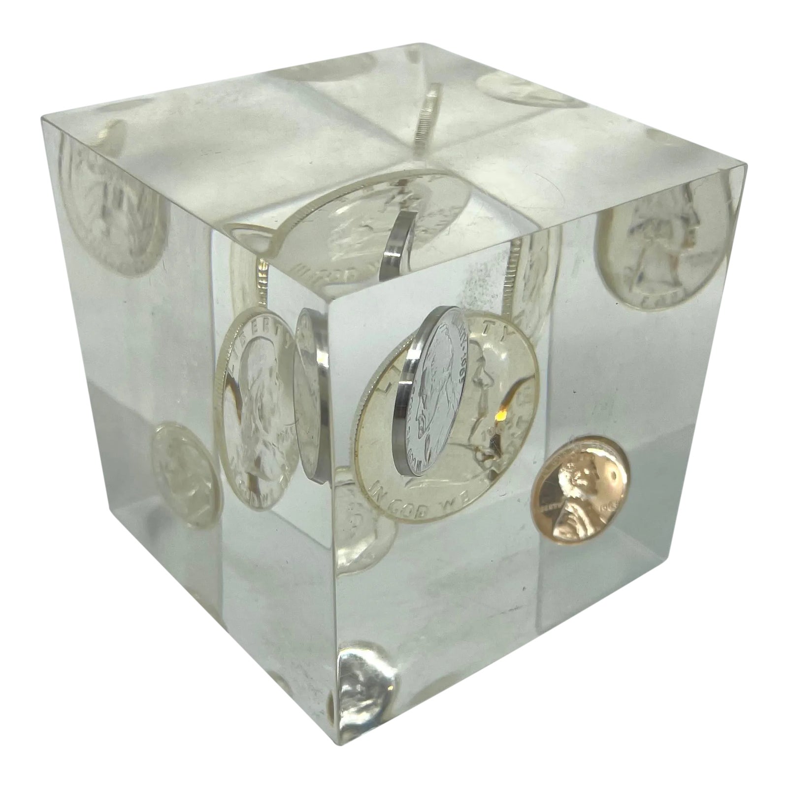 Vintage Pop Art Lucite Money Cube | Chairish