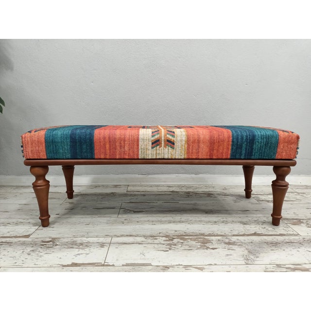 Contemporary Aztec Pattern Printed Rug Rug Uphlstered Ottoman Bench ...