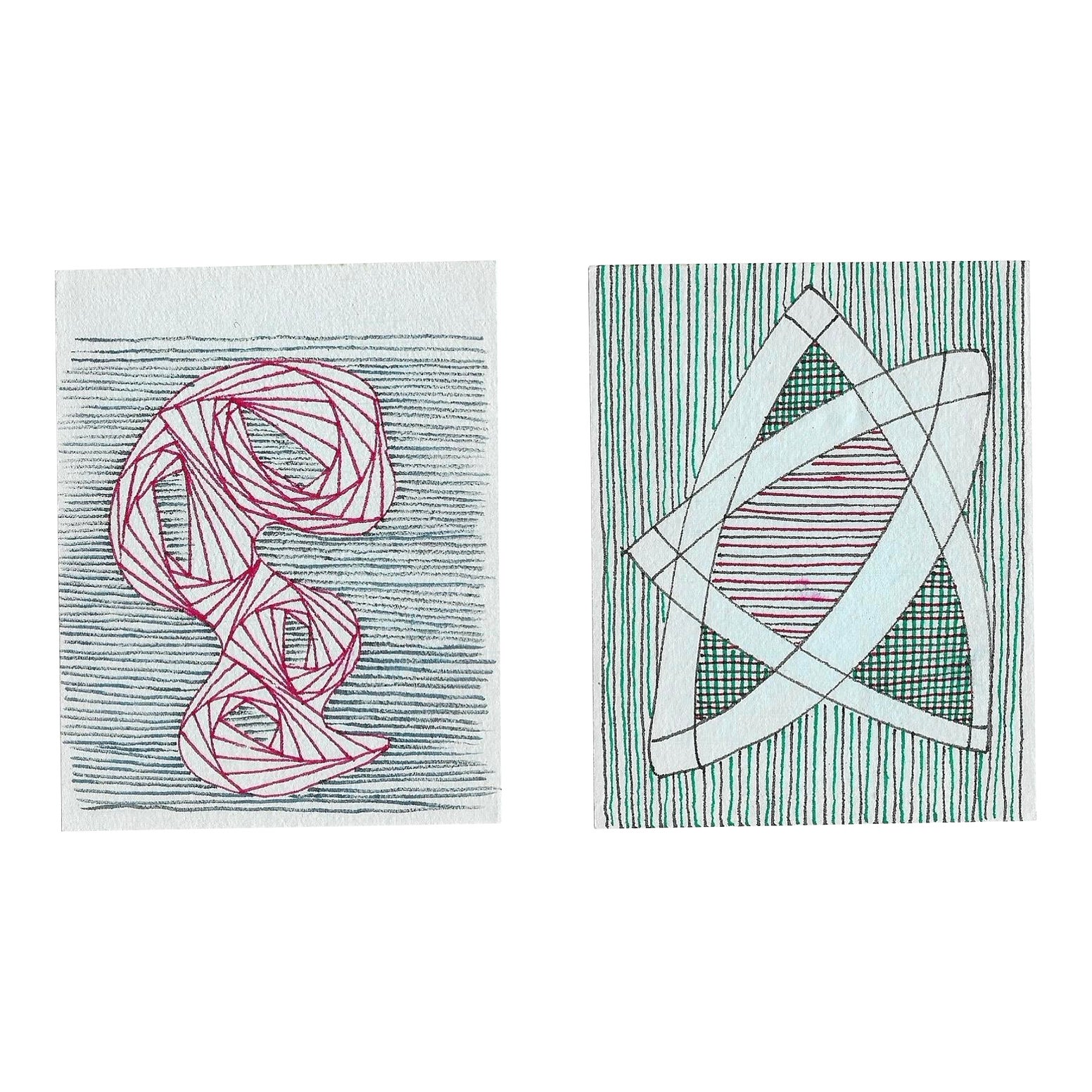 Pair of William Glen Davis Miniature Mid Century Drawings | Chairish