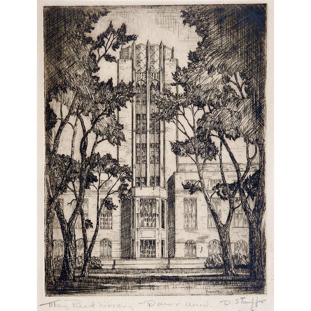 1935 Etching Mary Reed Library Denver University | Chairish
