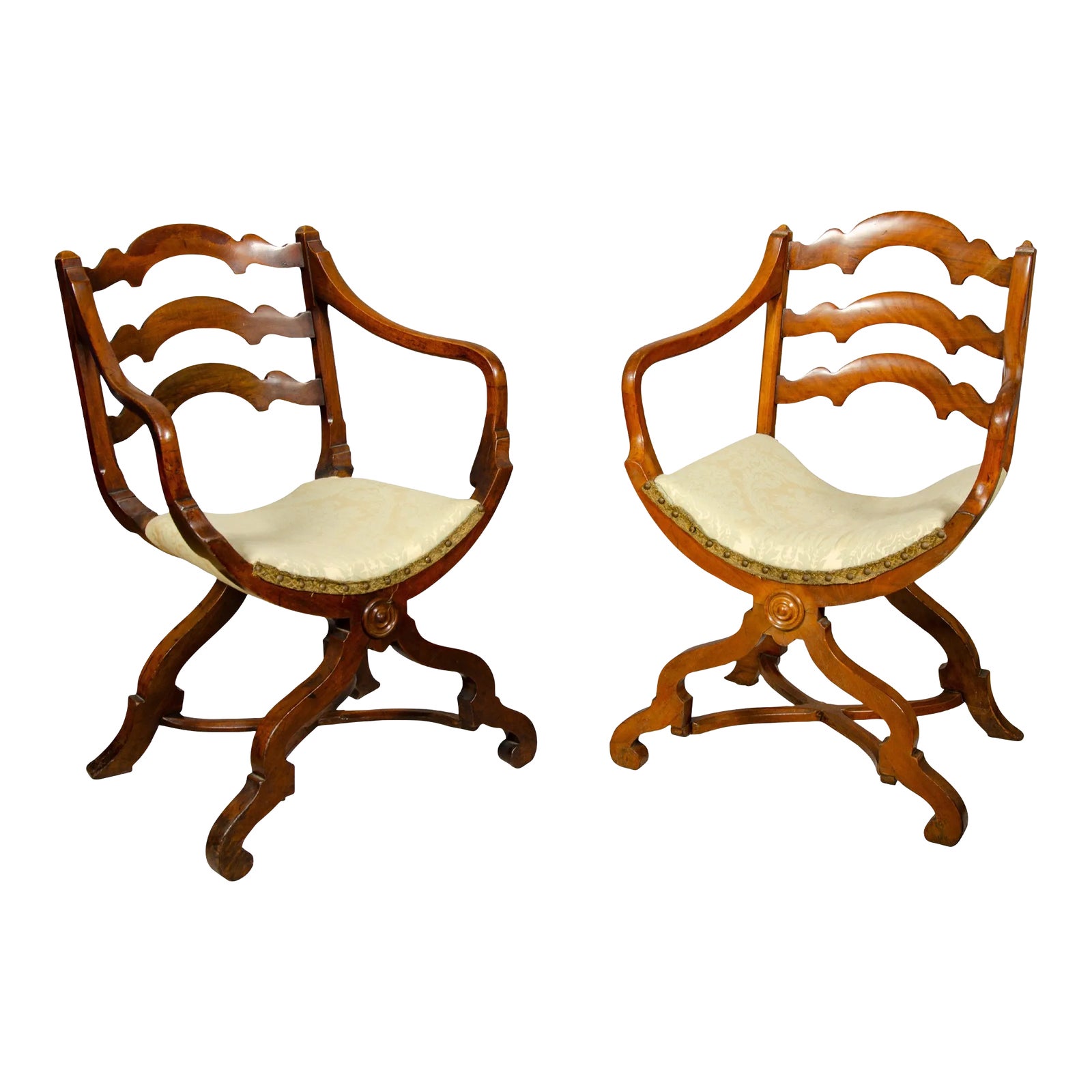 European Walnut Gondola Chairs - A Pair | Chairish