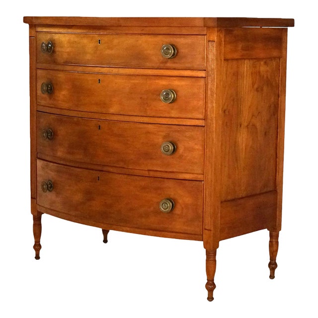 Antique Sheraton Cherry Four Drawer Swell Front Chest Circa 1830 | Chairish