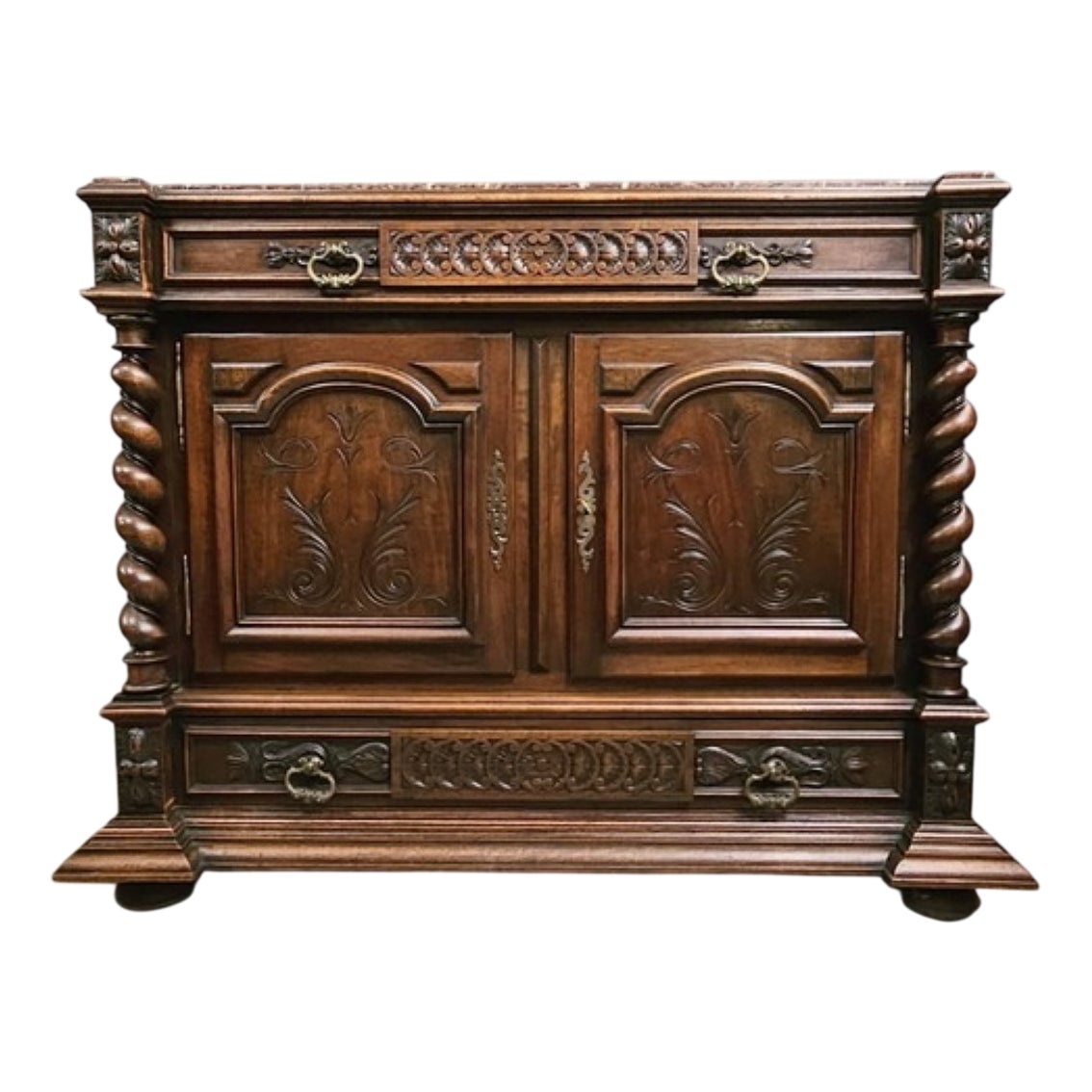 19th Century Renaissance Walnut Chest of Drawers with Doors and Marble ...