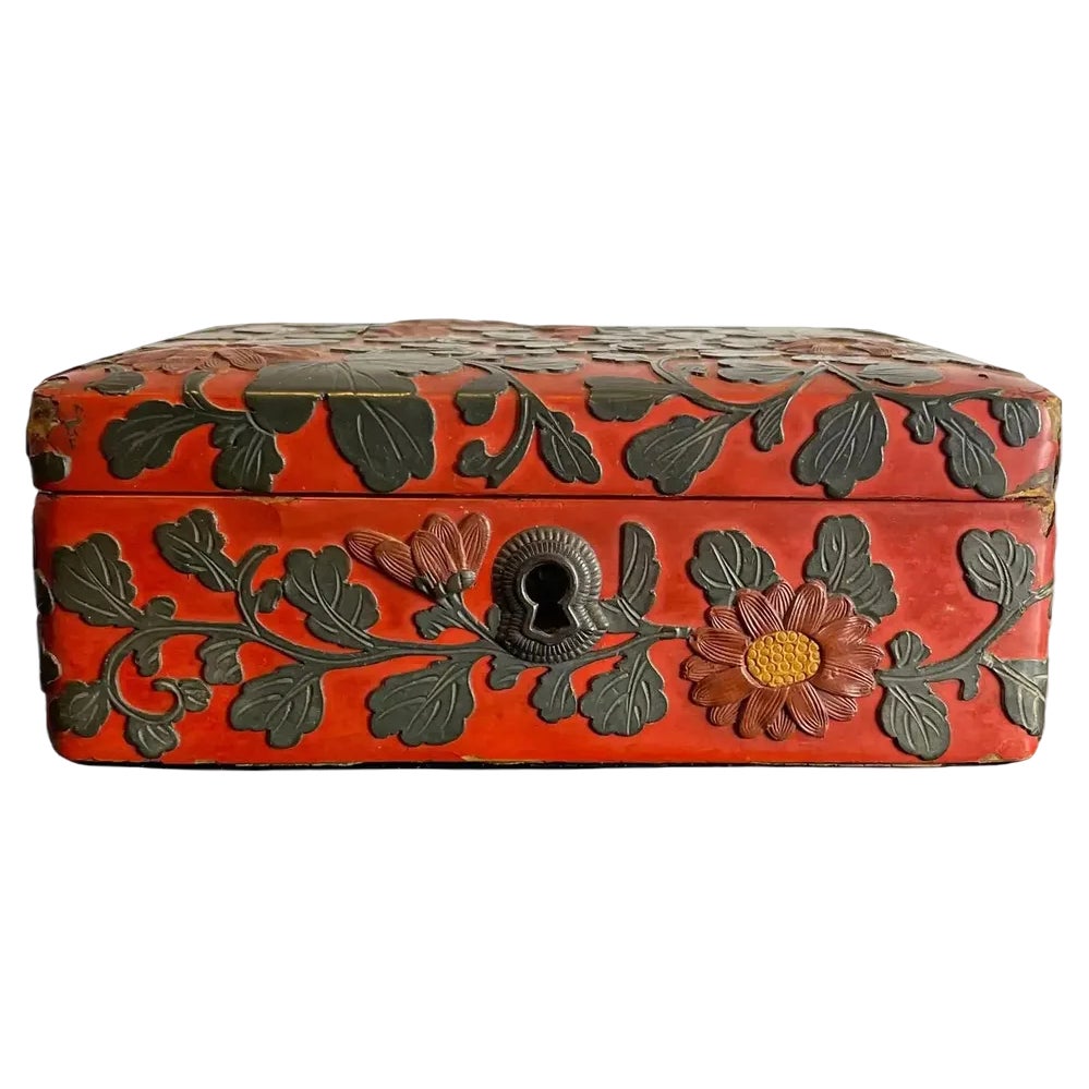 Antique Chinese Red and Black Lacquered Cinnabar Box, 1800s | Chairish