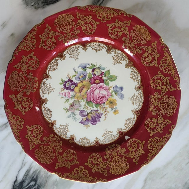 Vintage Vibrant Floral & Gold Gilt Mixed Dinner Plates - Set of 4 ...