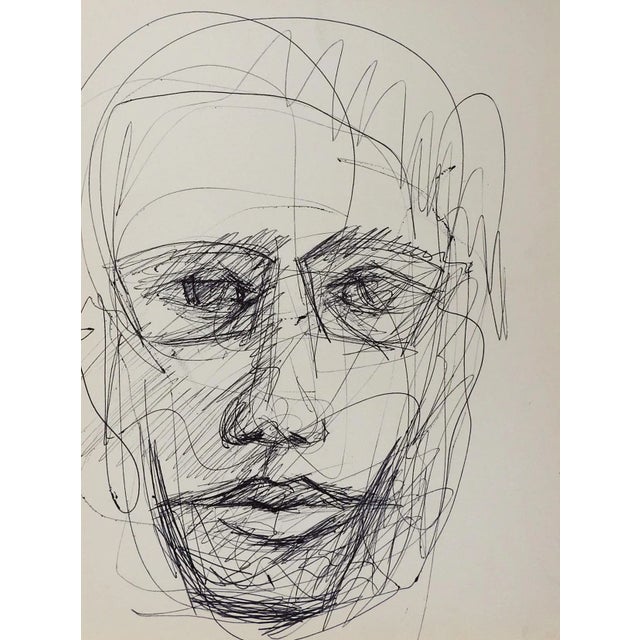 Vintage Mid Century Pen & Ink Abstract Portrait Study Drawing | Chairish